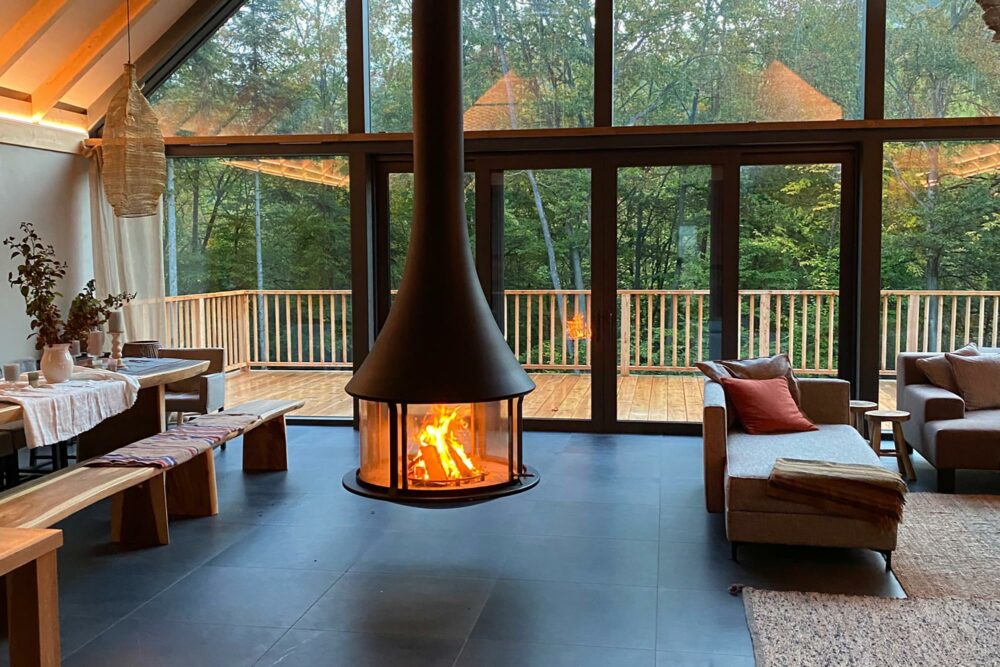 JC Bordelet Zelia Suspended Fireplace Wood Gas- Ambiance®