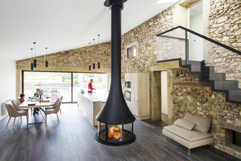JC Bordelet Zelia Suspended Fireplace Wood Gas- Ambiance®