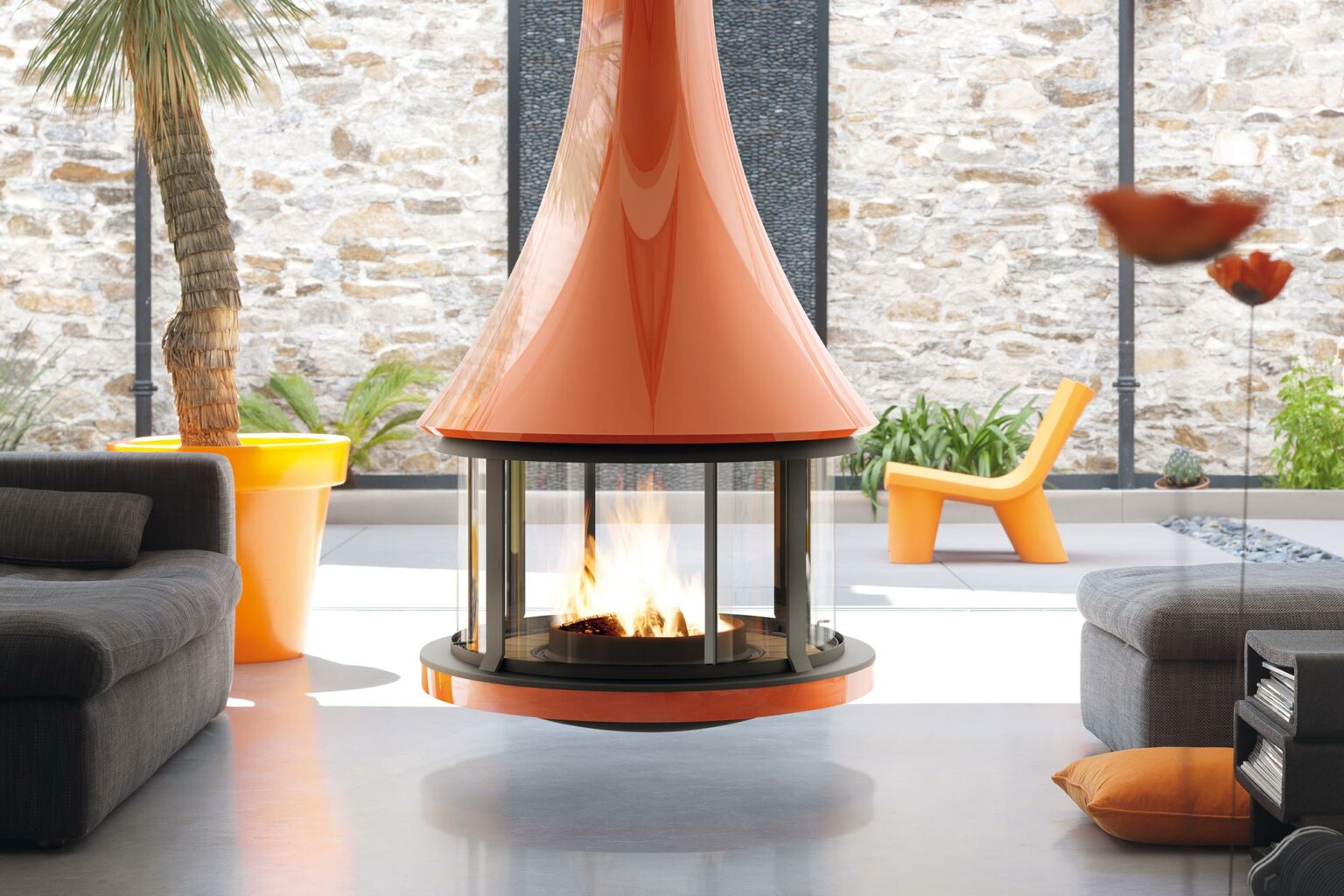JC Bordelet Zelia Suspended Fireplace Wood Gas- Ambiance®